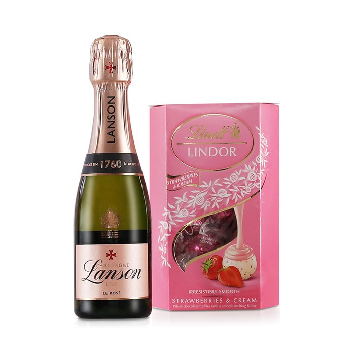 Lanson Rose Champagne with Strawberries and Cream Truffles | Moonpig