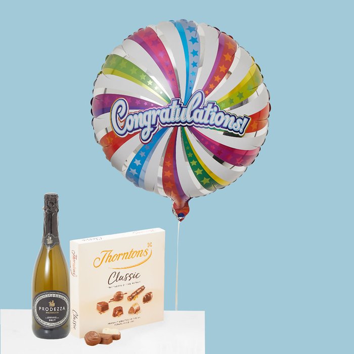 Congratulations Balloon, Fizz & Chocolates Set | Moonpig