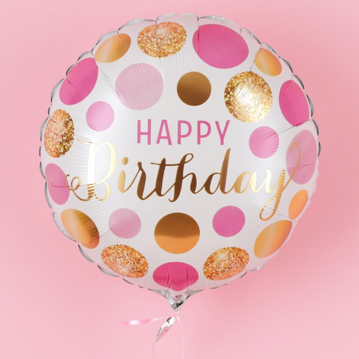 Pink & Gold Happy Birthday Balloon | Moonpig
