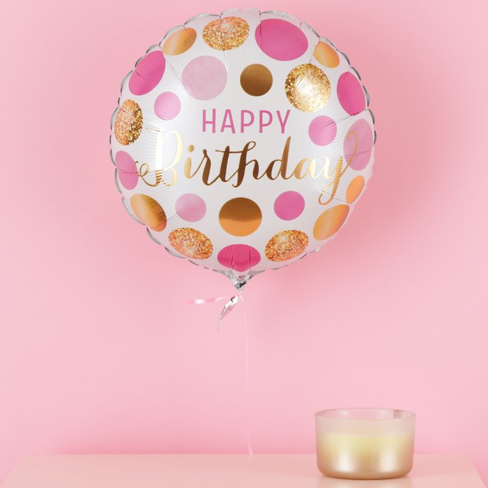 Pink & Gold Happy Birthday Balloon | Moonpig