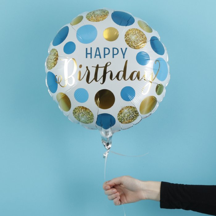 Blue & Gold Happy Birthday Balloon | Moonpig