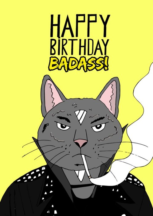 Illustration Happy Birthday Badass Cat Card | Moonpig