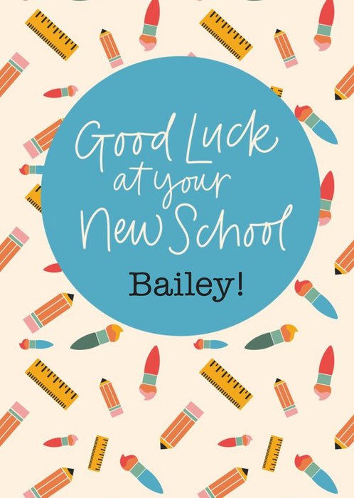 Illustrations Of School Stationery Good Luck At Your New School Card ...