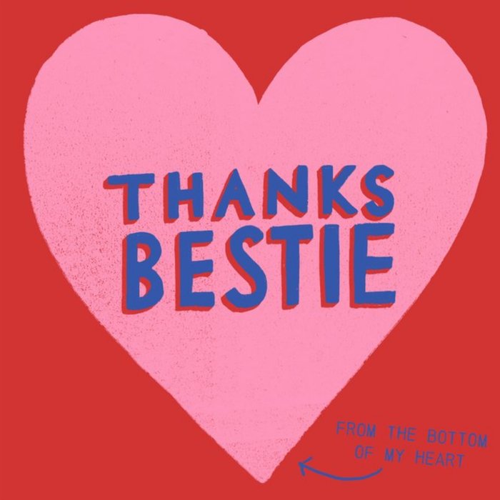 Pink Heart Shape On A Red Background Thank You Bestie Card | Moonpig
