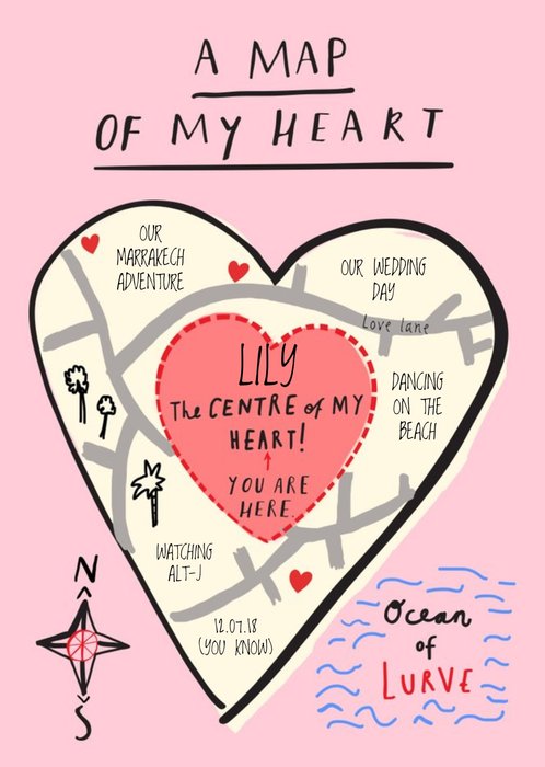 A Map Of My Heart Personalised Card | Moonpig