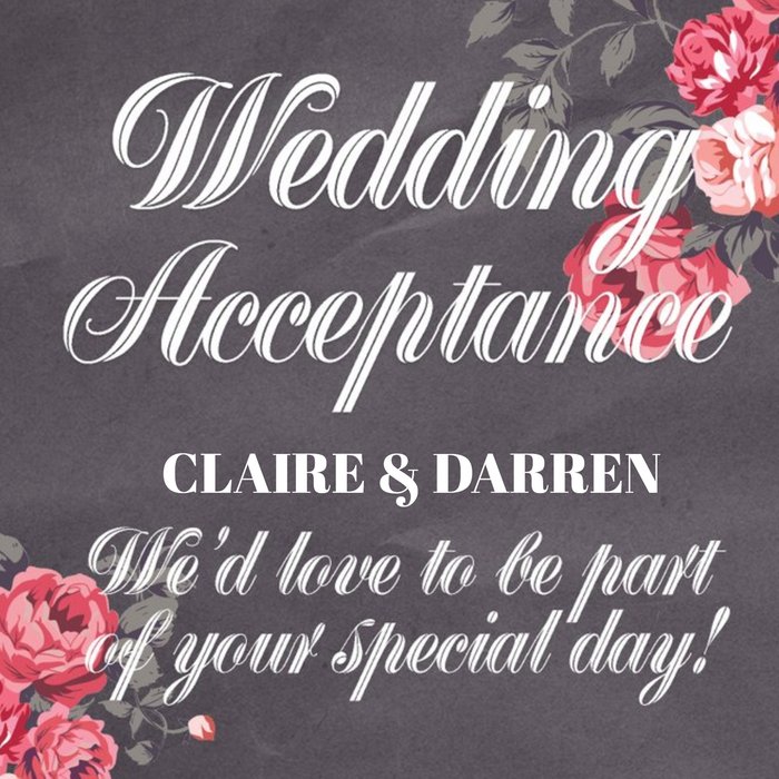 Pink Roses Personalised Wedding Acceptance Card | Moonpig