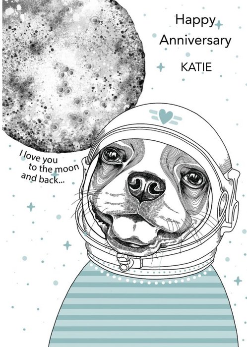 Dotty Dog Art Dog Space Moon Anniversary Card | Moonpig