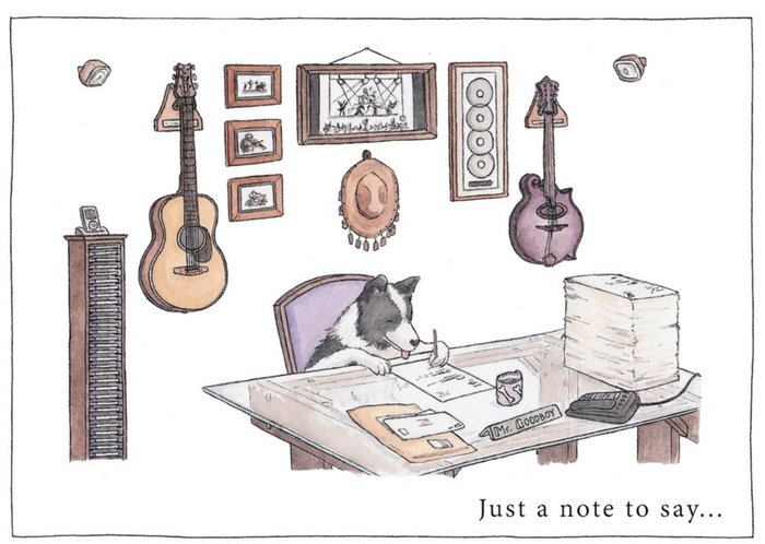 Illustration Of A Dog Writting A Letter Just A Note To Say Card | Moonpig