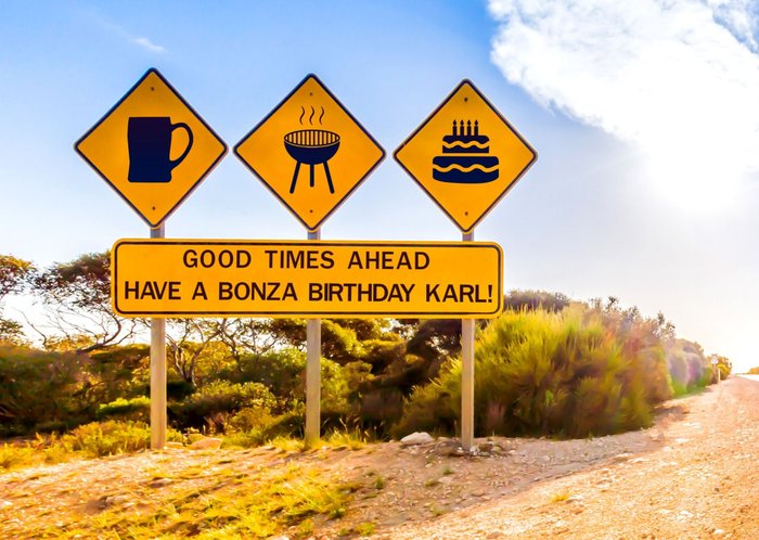 Personalised Road Signs Good Times Ahead Happy Birthday Card | Moonpig