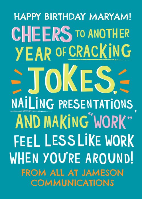 Cheers To Cracking Jokes Work Colleague Birthday Card | Moonpig