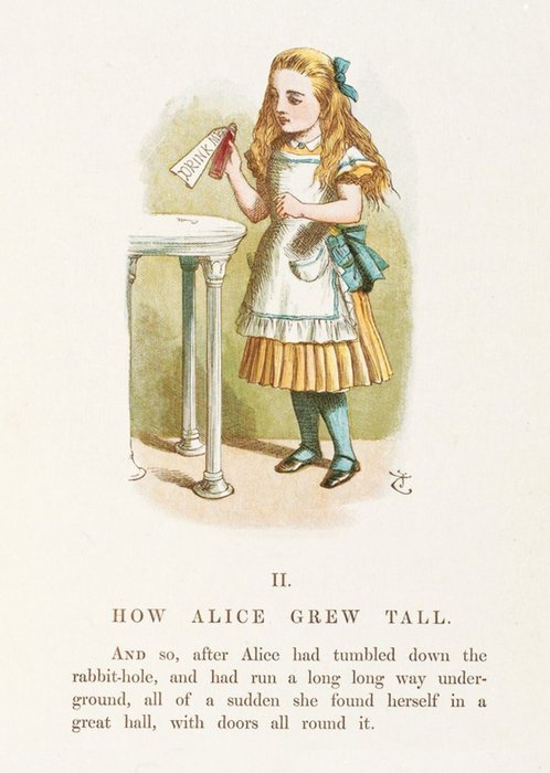 V&A Alice In Wonderland Illustration of Alice Grew Tall Card | Moonpig