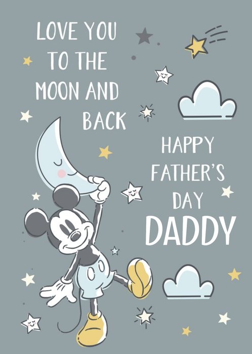 Love You To the Moon And Back Cute Mickey Mouse Father's Day card | Moonpig