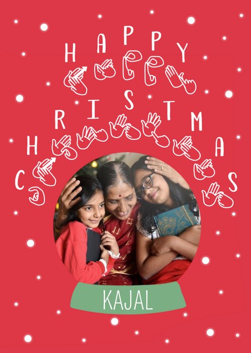 Typography With Sign Language Symbols Happy Christmas Photo Upload Card ...
