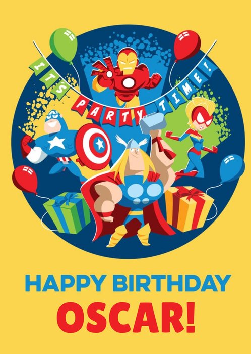 Marvel Comics Happy Birthday Its Party Time Character Card | Moonpig