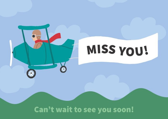 Simple Illustration Of A Person Flying A Plane Miss You Can't Wait To See You Soon Card | Moonpig