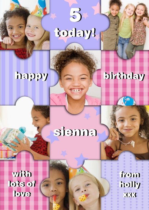 Pastel Puzzle Pieces Kids Happy Birthday Multi-Photo Card | Moonpig