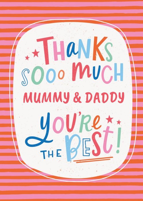 Modern Fun Text Personalise Name Thank You Mummy And Daddy Card | Moonpig