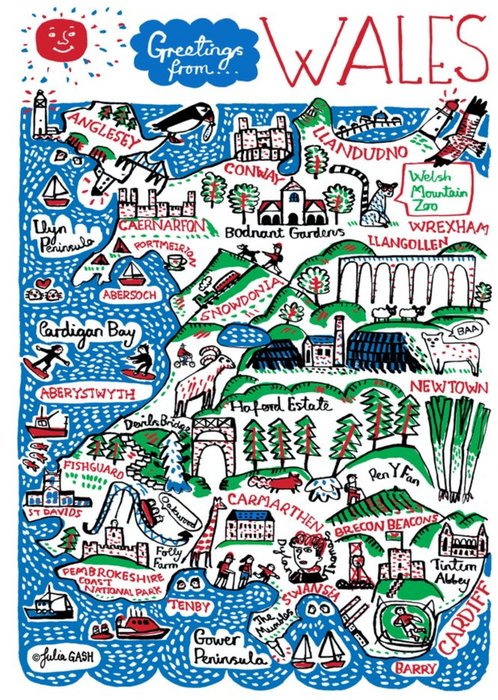 Illustrated Scenic Map Greetings From Wales Card | Moonpig