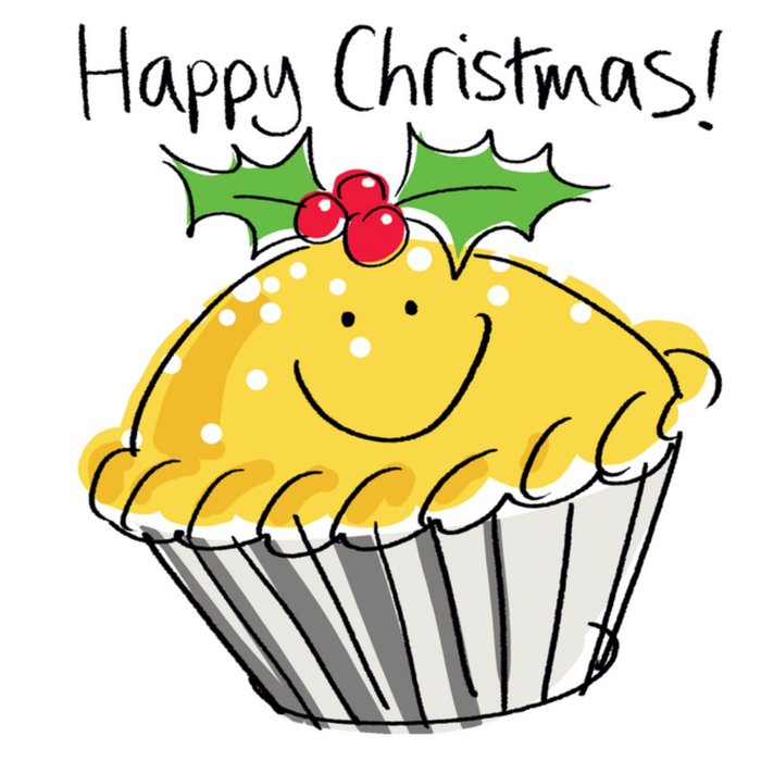 Happy Christmas Mince Pie Illustrated Christmas Card | Moonpig