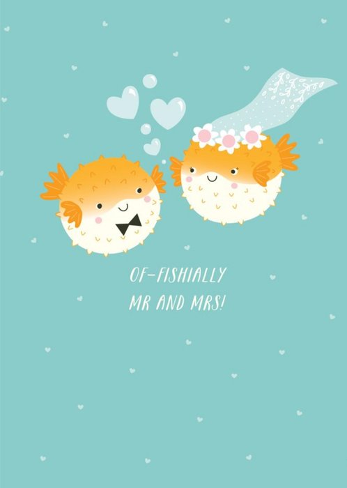 Cute Illustrated Puffer Fish Mr & Mrs Wedding Day Card | Moonpig