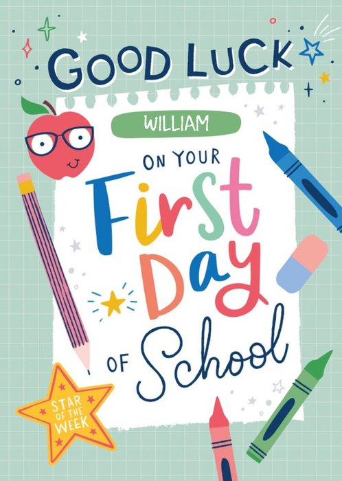 Modern Fun Illustration With Apple And Stationary On Paper Personalise ...