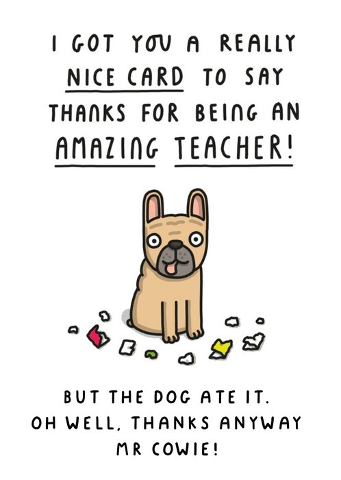 Illustration Of A Dog Thank You Teacher Card | Moonpig