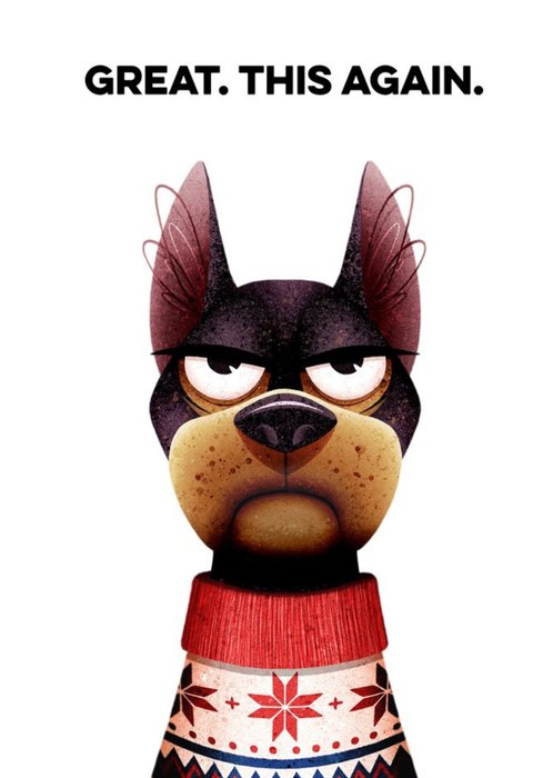 Humorous Illustration Of A Grumpy Dog In A Christmas Jumper Christmas ...