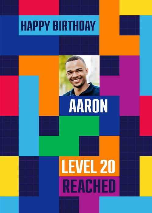Tetris Bright Graphic Tetris Blocks Pattern Level 20 Birthday Card ...