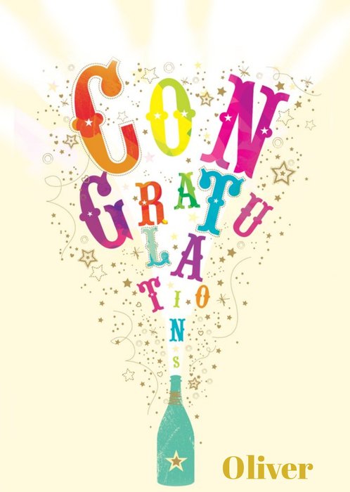Colourful Champagne Popping Personalised Congratulations Card | Moonpig