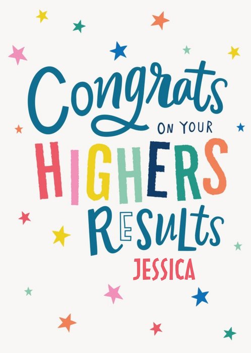 Colourful Star Illustrated Highers Exam Results Congratulations Card ...