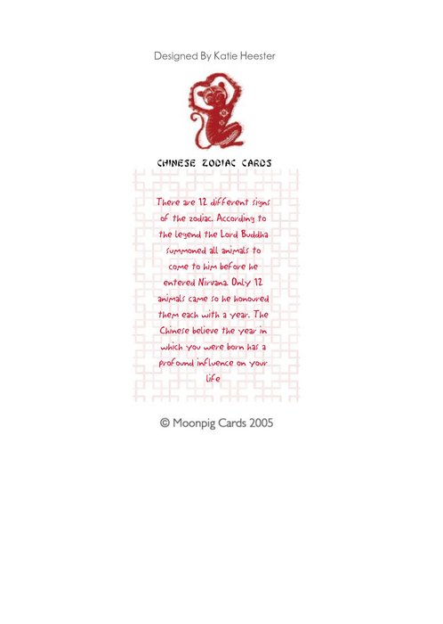 Chinese Zodiac Card Year Of The Monkey Personalised Chinese New Year ...