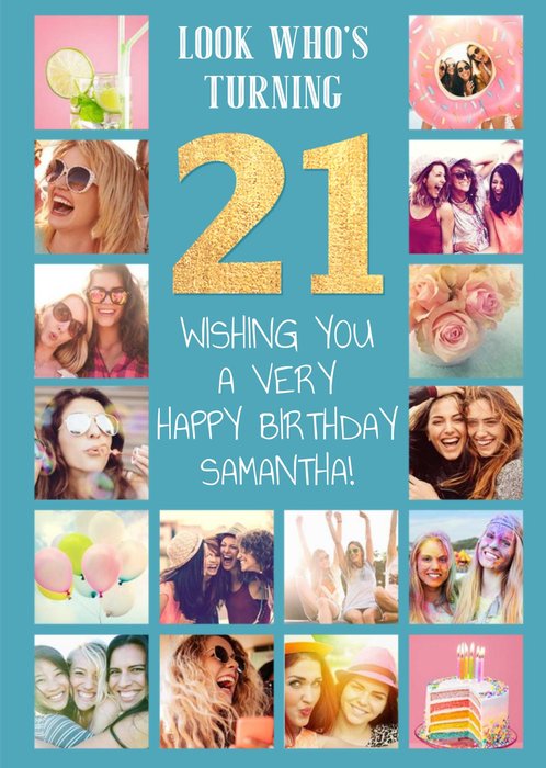 Look whose turning 21 Multi Photo Upload 21st Birthday Card | Moonpig