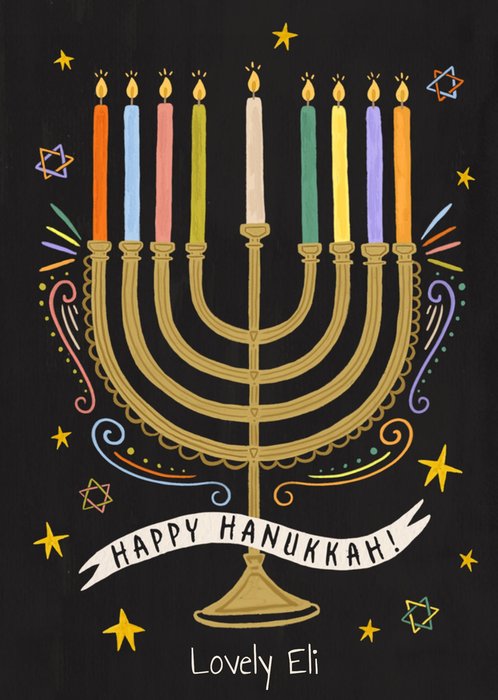Fun Colourful Illustrated Menorah Candelabra Hanukkah Card | Moonpig