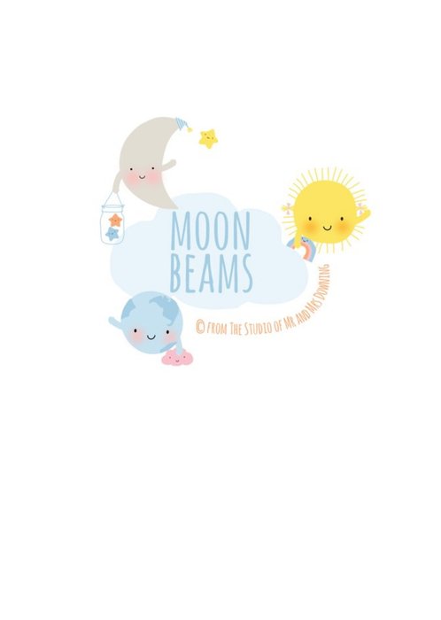 Cute Sun Earth And Moon Hello World Personalised New Baby Card | Moonpig
