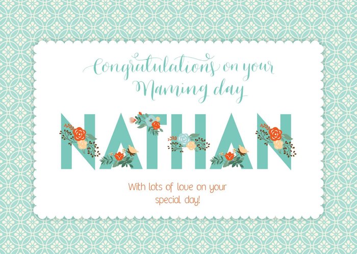 Floral Print Congratulations On Your Naming Day Personalised Card | Moonpig