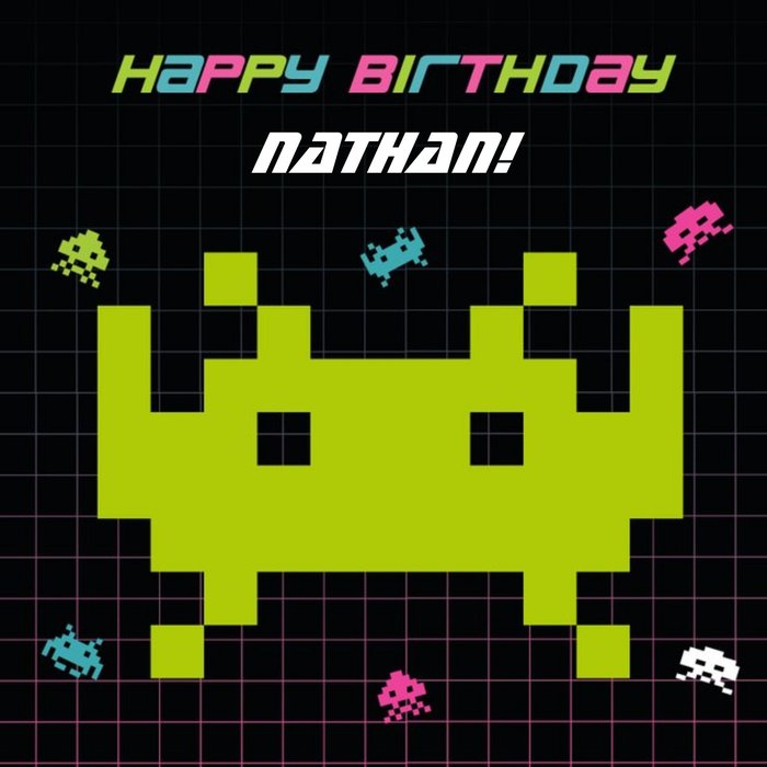 Happy Birthday Space Invader Personalised Card | Moonpig