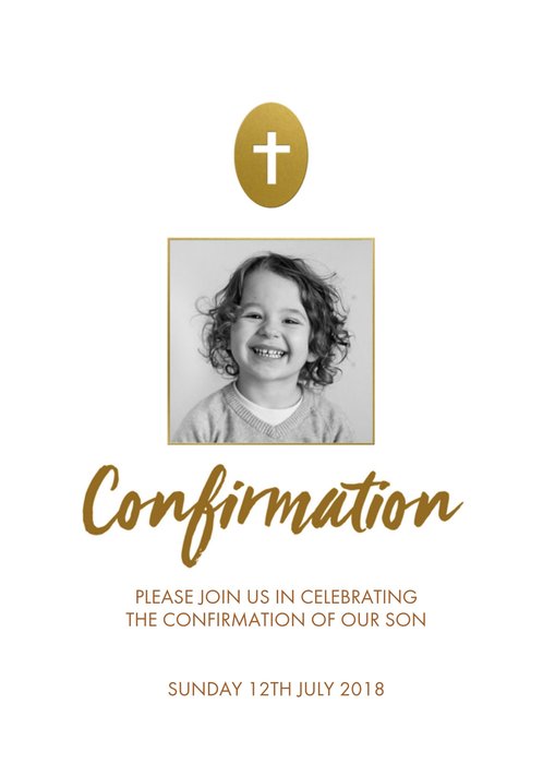 Metallic Gold Photo Upload And Personalised Confirmation Card | Moonpig