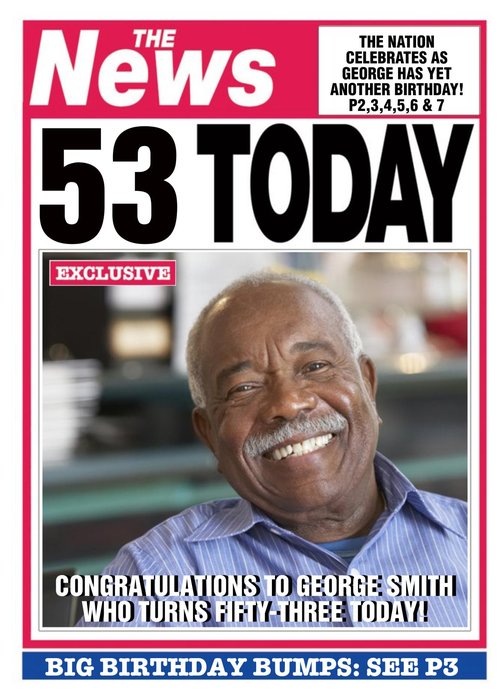 Newspaper 53 Today Personalised Photo Upload Happy Birthday Card | Moonpig