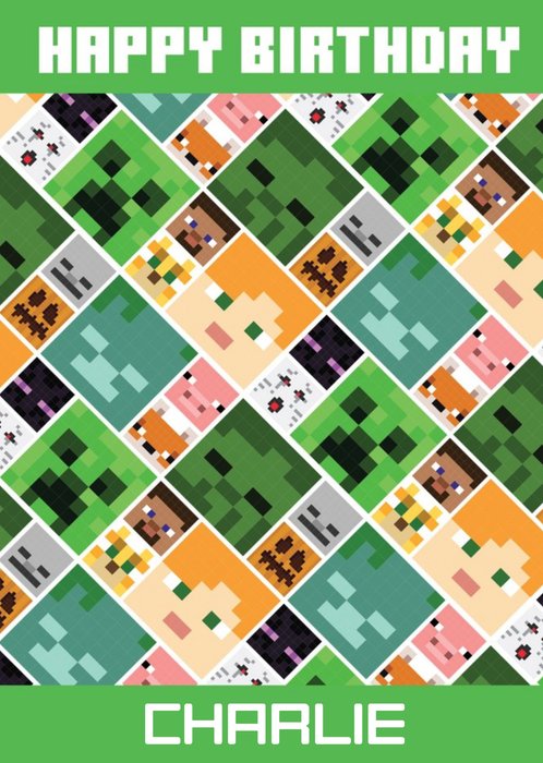 Minecraft Characters Personalised Birthday Card | Moonpig