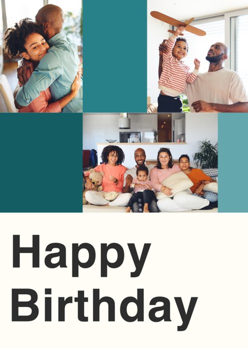 Bold Teal Block Multi Colour Photo Upload Birthday Card | Moonpig