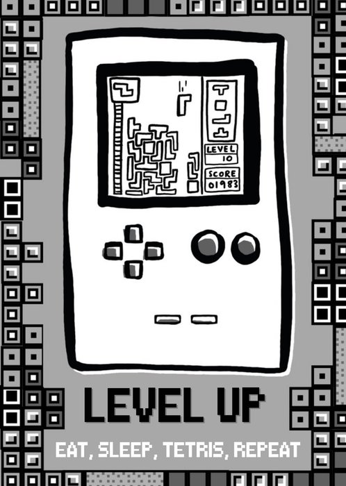 Tetris Retro Illustrated Console Level Up Birthday Card | Moonpig