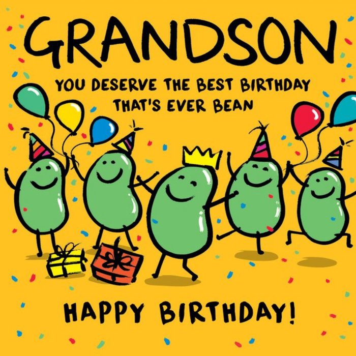 Illustration Of Bean Characters Partying Funny Pun Birthday Card | Moonpig