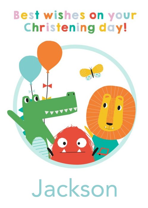 Cute Illustrated Characters Christening Card | Moonpig