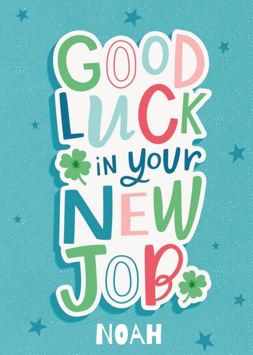 Colourful Typography With Four Leaf Clovers New Job Card | Moonpig