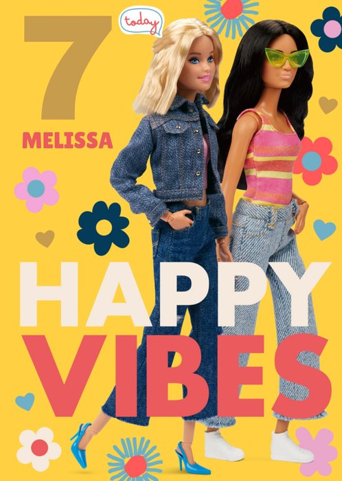 Barbie Doll Happy Vibes Fun Bright 7th Birthday Card | Moonpig