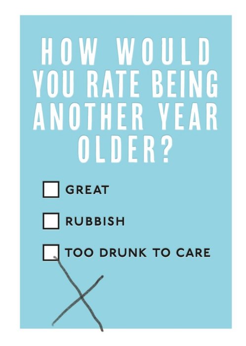 Blue Typographic Funny Check Box Birthday Card | Moonpig