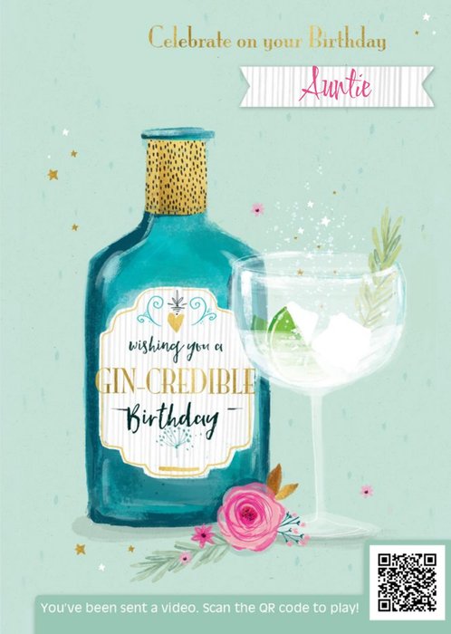 Illustrated Gin Botle Celebrate on Your Birthday Auntie Gin Credible ...